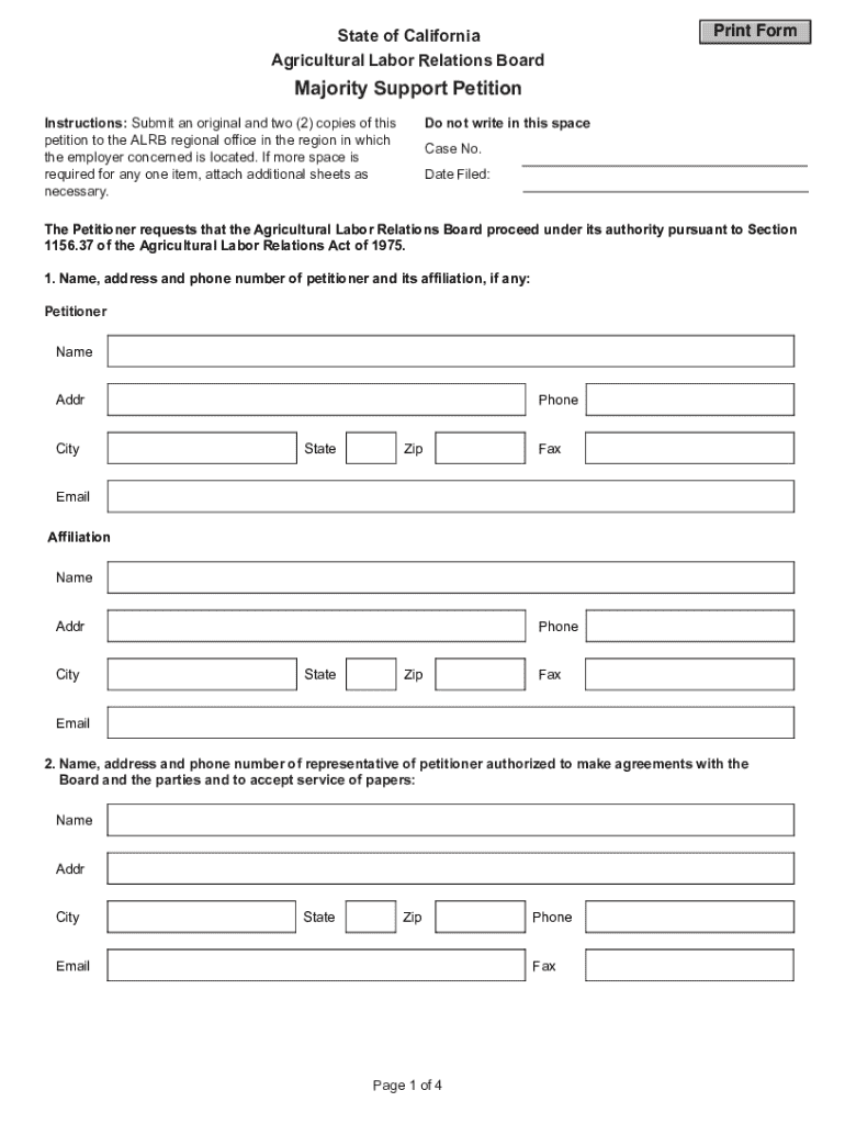 Fillable Online Majority Support Petition - Agricultural Labor ...