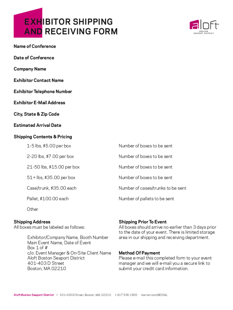 Fillable Online Exhibitor Shipping and Receiving Form 2023 - Boston ...