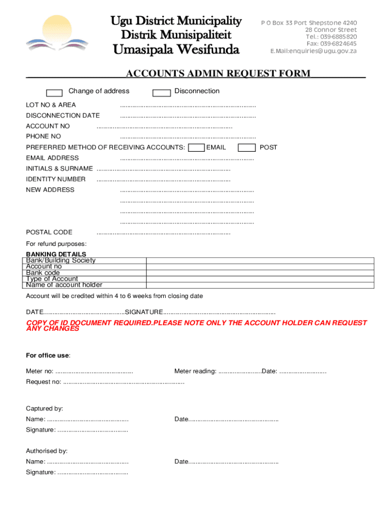 Fillable Online Ugu District Municipality Account Change Request Form ...