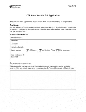 Fillable Online Cdi Spark Award Full Application 2023 for Cancer Research Fax Email Print ...