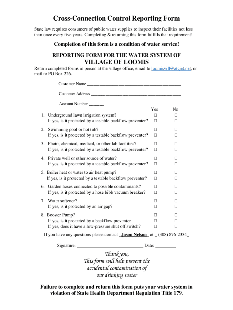 Fillable Online Cross-Connection Control Reporting Form Fax Email Print ...