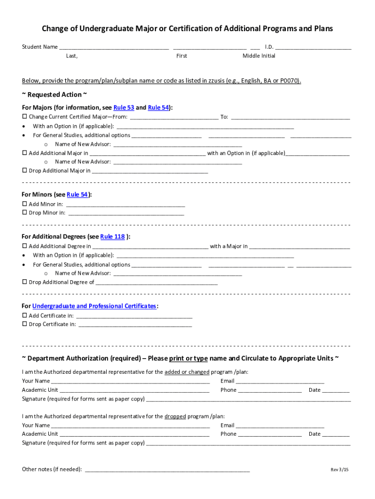 Fillable Online Change of Undergraduate Major Form 2023: Update ...