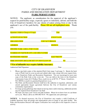 Fillable Online Park Permit Form - City of Grandview Parks and ...