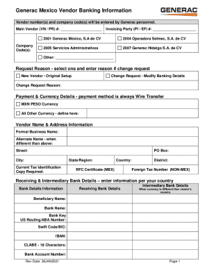Fillable Online Generac Mexico Vendor Banking Information 2021 ...