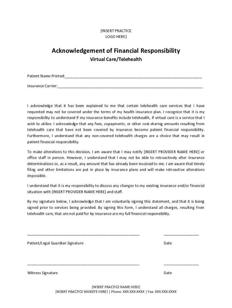 Fillable Online Acknowledgement of Financial Responsibility for ...