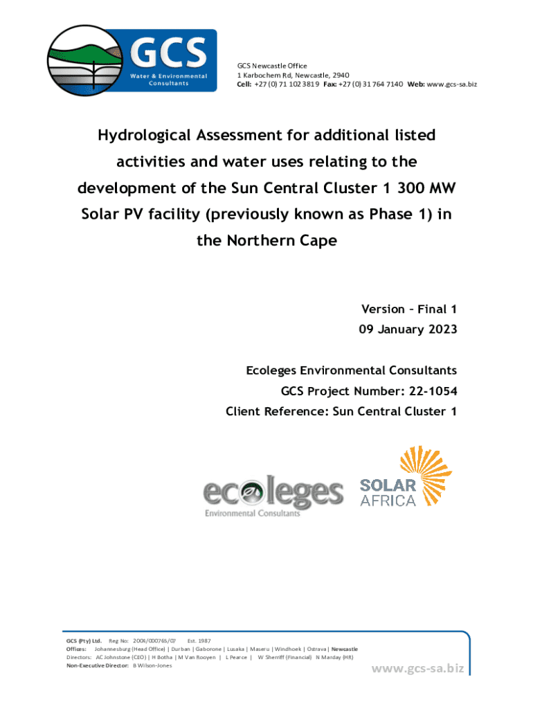Fillable Online 2023 Hydrological Assessment for Sun Central Cluster 1 ...