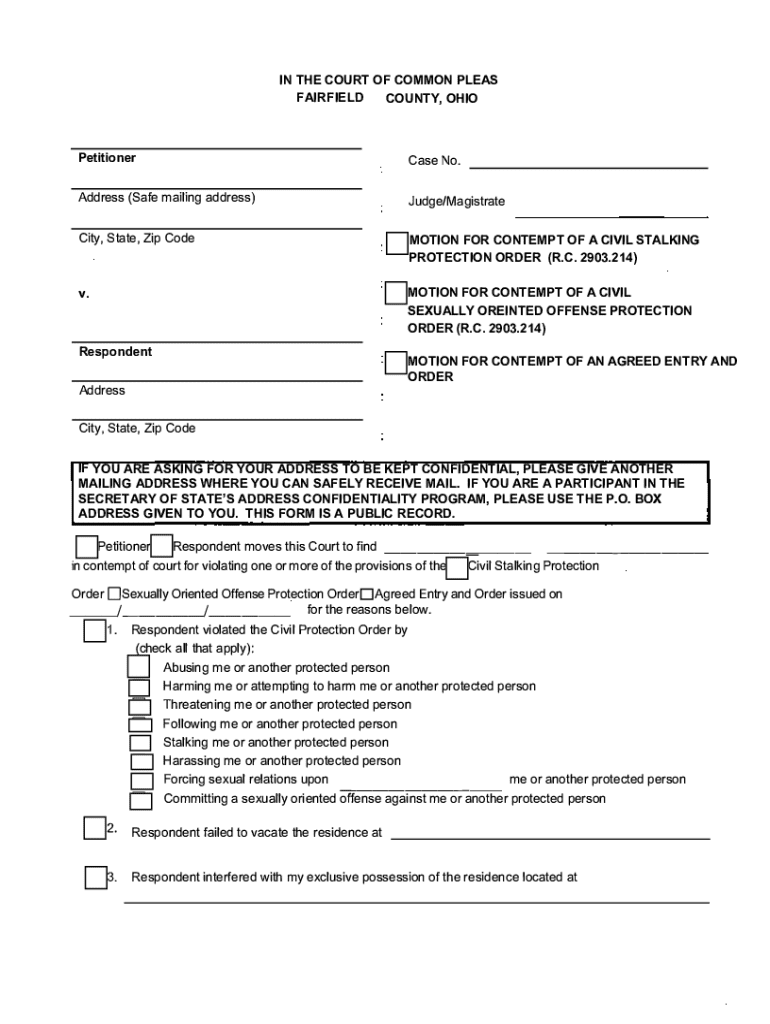 Fillable Online form 10.01-o: motion for contempt of a domestic ...