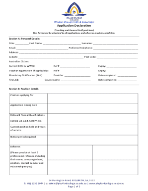 Fillable Online Head of Primary School Position Application - Playford ...