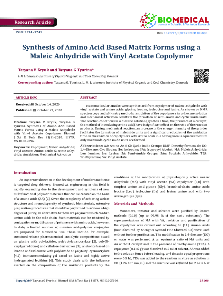 Fillable Online Synthesis of Amino Acid Based Matrix Forms using a ... Fax Email Print - pdfFiller