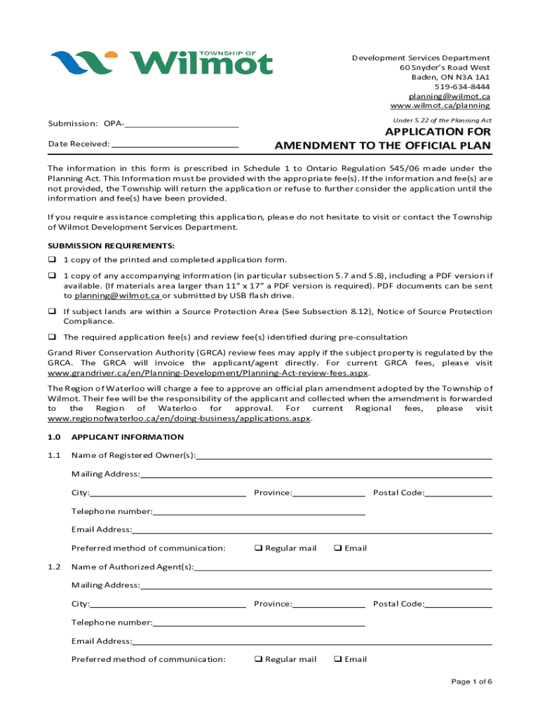Fillable Online Official Plan Amendment Application 2023 - Township of ...