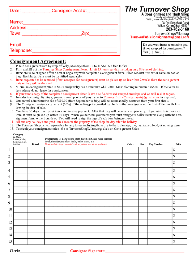 Turnover Shop Wilton Ct - Fill Online, Printable, Fillable, Blank ...