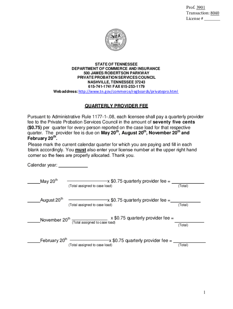 Fillable Online Quarterly Provider Fee for Private Probation Services 2023 Fax Email Print ...