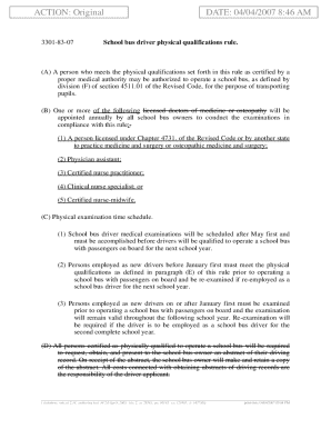 Fillable Online Ohio School Bus Driver Physical Qualifications Rule ...
