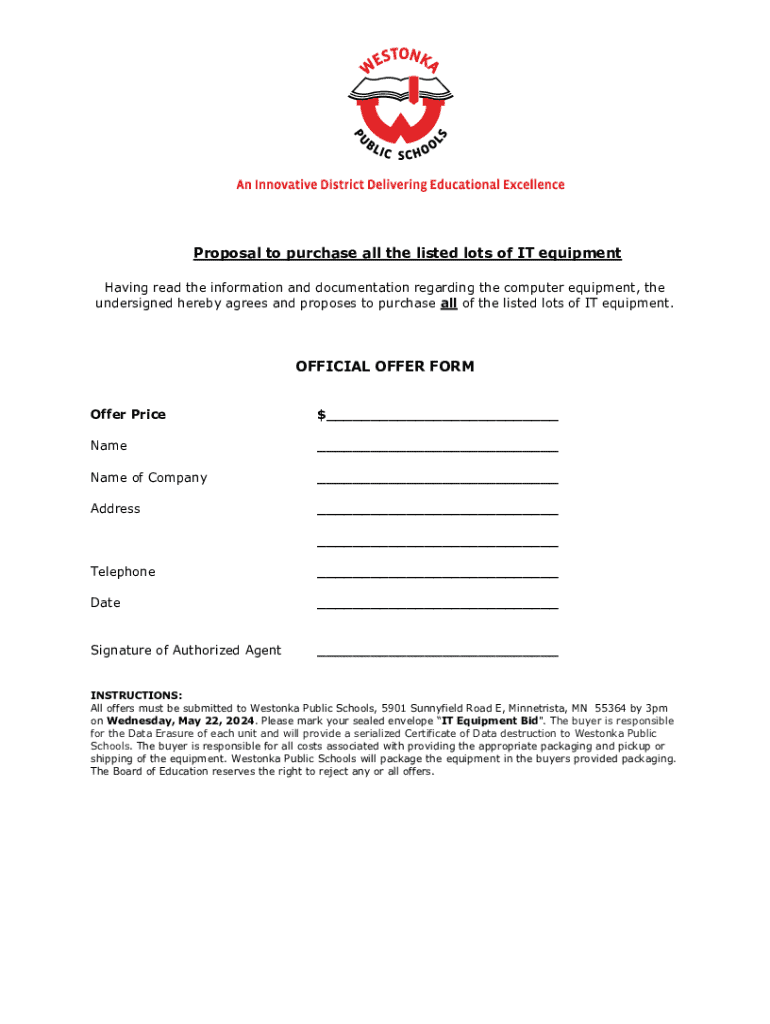 Fillable Online Proposal to purchase all the listed lots of IT equipment Fax Email Print - pdfFiller