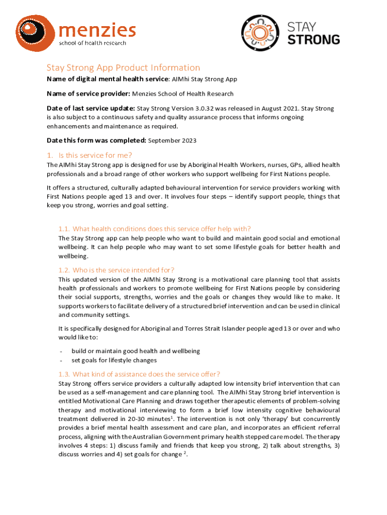 Fillable Online Aimhi Stay Strong App Product Information 2021 Fax ...