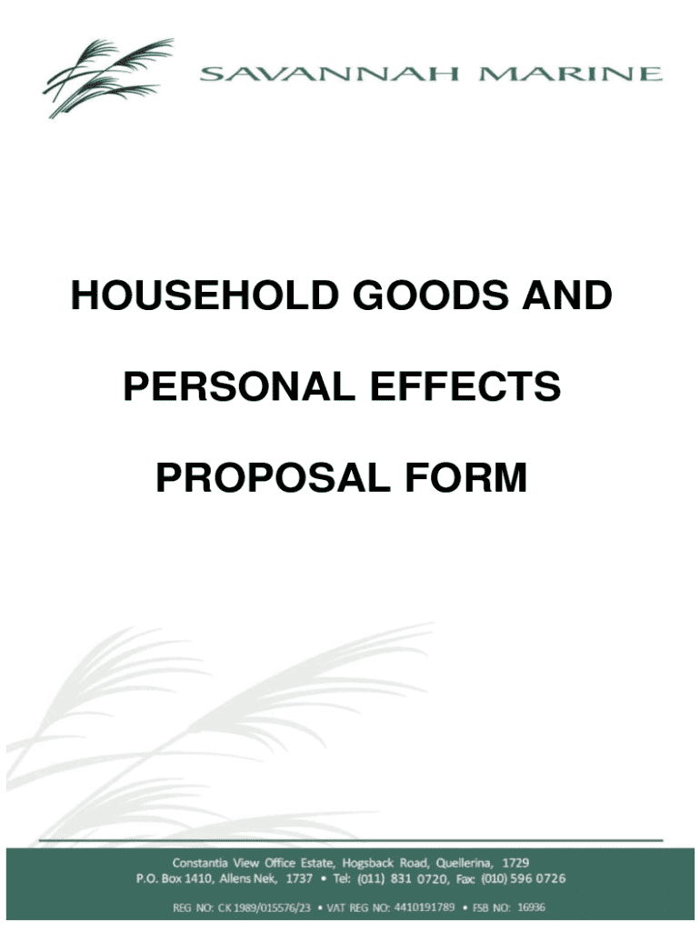 Fillable Online Household Goods & Personal Effects Insurance Proposal ...