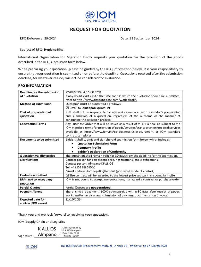 Fillable Online Rfq 29-2024 for Hygiene Kits Submission - Iom Fax Email ...