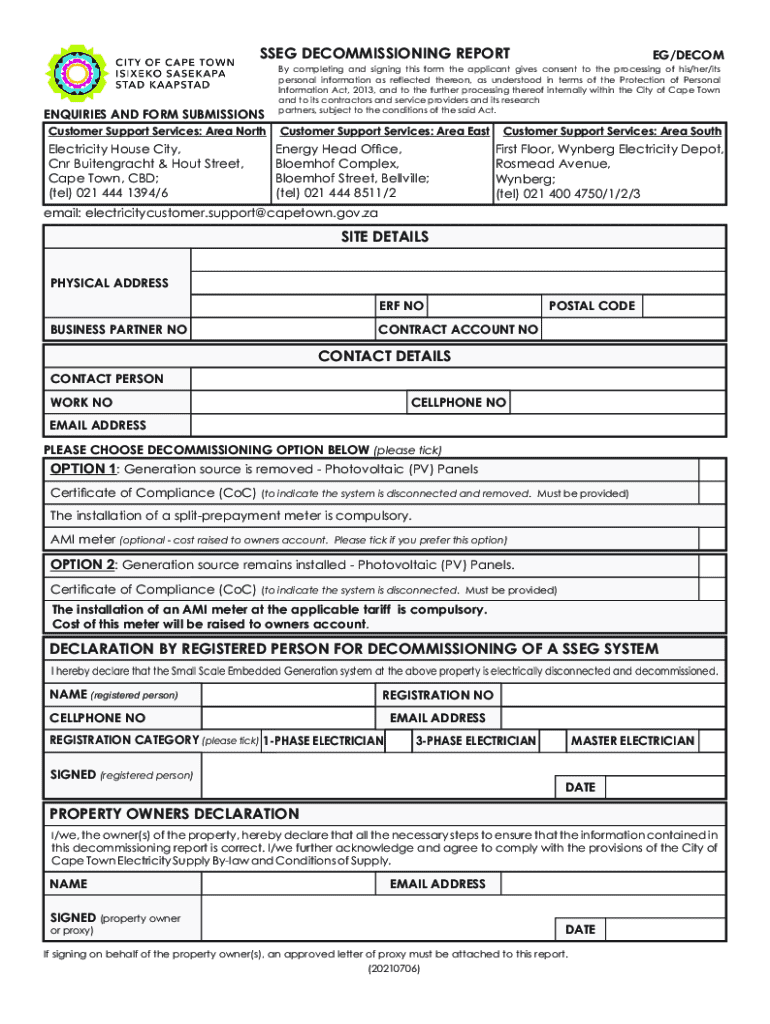 Fillable Online Sseg Decommissioning Report 2021 - City of Cape Town ...