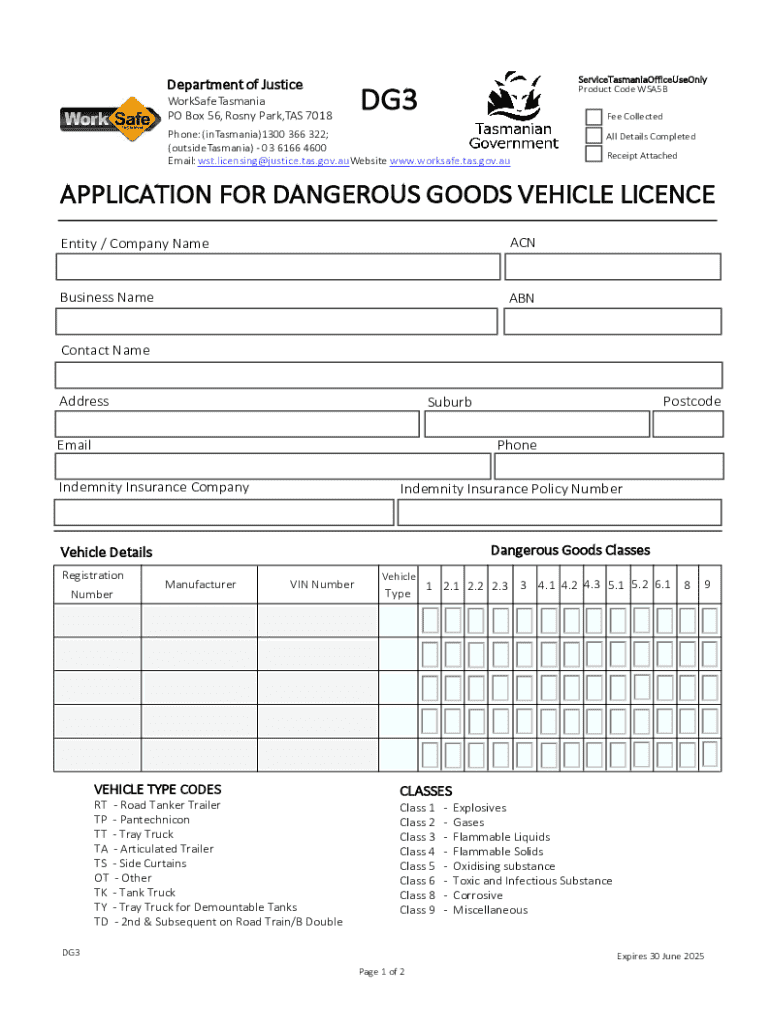 Fillable Online Application for Dangerous Goods Vehicle Licence ...