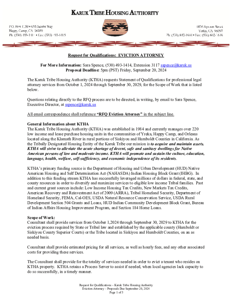 Fillable Online Eviction Attorney Rfq for Karuk Tribe Housing Authority ...