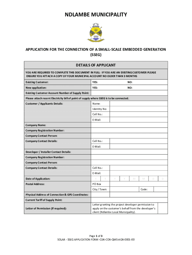 Fillable Online SOLAR - SSEG APPLICATION FORM -CDR-COR-QMS-AGR-0001-00 Fax Email Print - pdfFiller