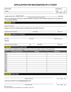 Fillable Online Application for Recognition of a Ticket 2021 ...