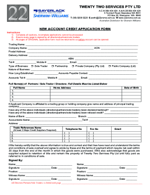 Fillable Online New Account Credit Application Form - Twenty Two ...