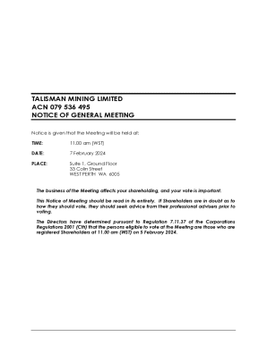Fillable Online Talisman Mining Limited General Meeting Notice 2024 ...