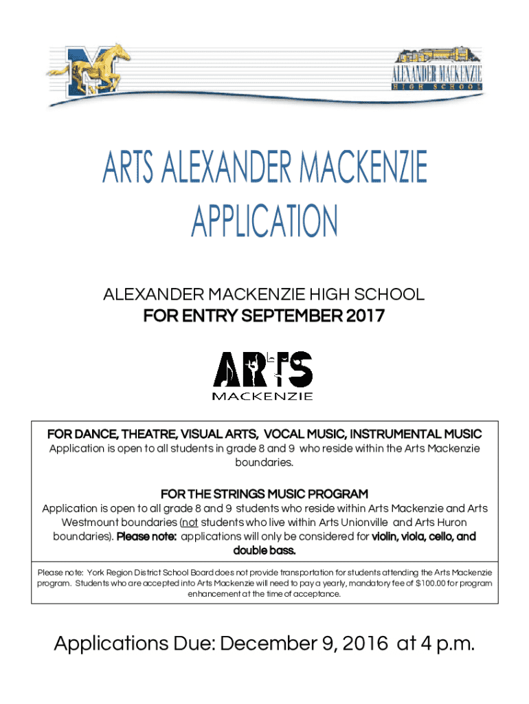 Fillable Online ALEXANDER MACKENZIE HIGH SCHOOL FOR ENTRY ... Fax Email Print - pdfFiller