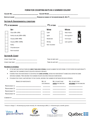 Fillable Online 2023 Bat Counting Form for Summer Colony Monitoring Fax ...