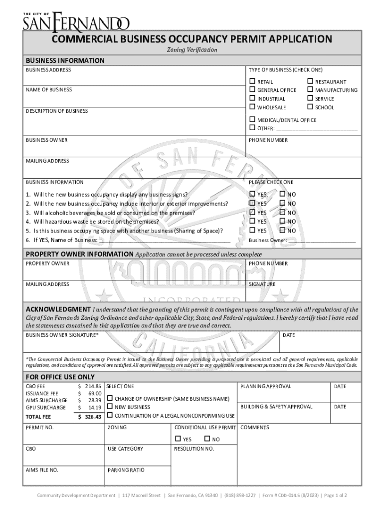 Fillable Online 2023 Commercial Business Occupancy Permit Application ...