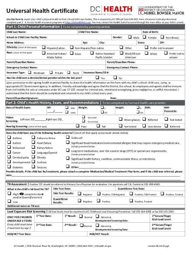 Fillable Online Fillable Online dchealth dc Fillable Online Universal ...