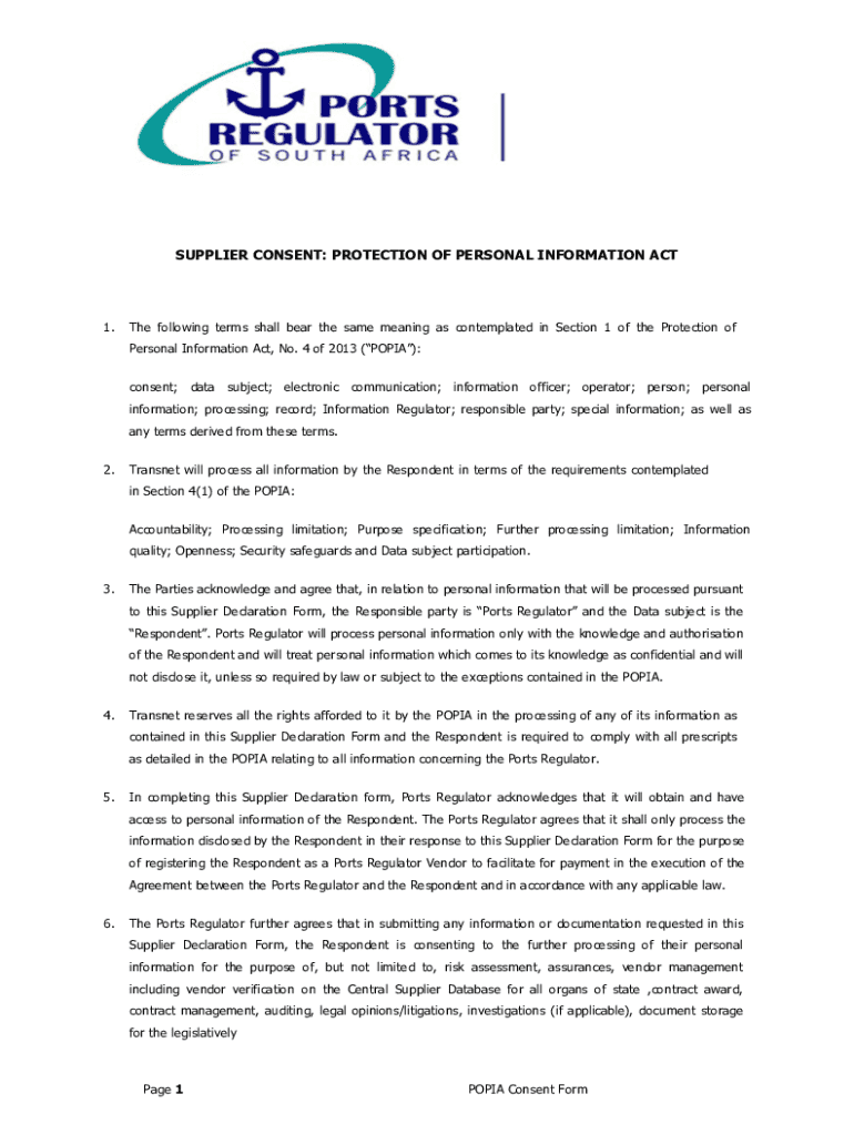 Fillable Online Popia Consent Form for Suppliers - 2023 Fax Email Print ...