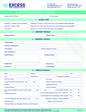 Fillable Online Excess Risk Consultants Claim Form 2023 - Motor and Non ...