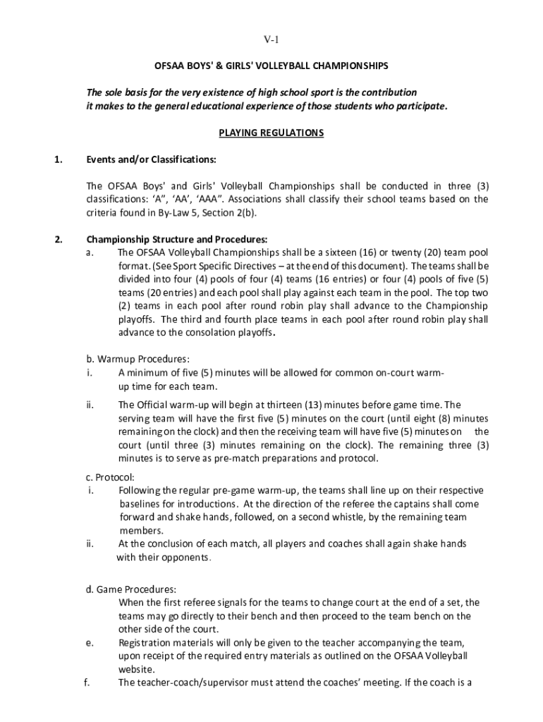Fillable Online Ofsaa Boys' & Girls' Volleyball Championships 2023: Playing Regulations and ...