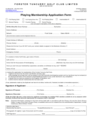 Fillable Online Forster Tuncurry Golf Club Membership Application 2024/ ...