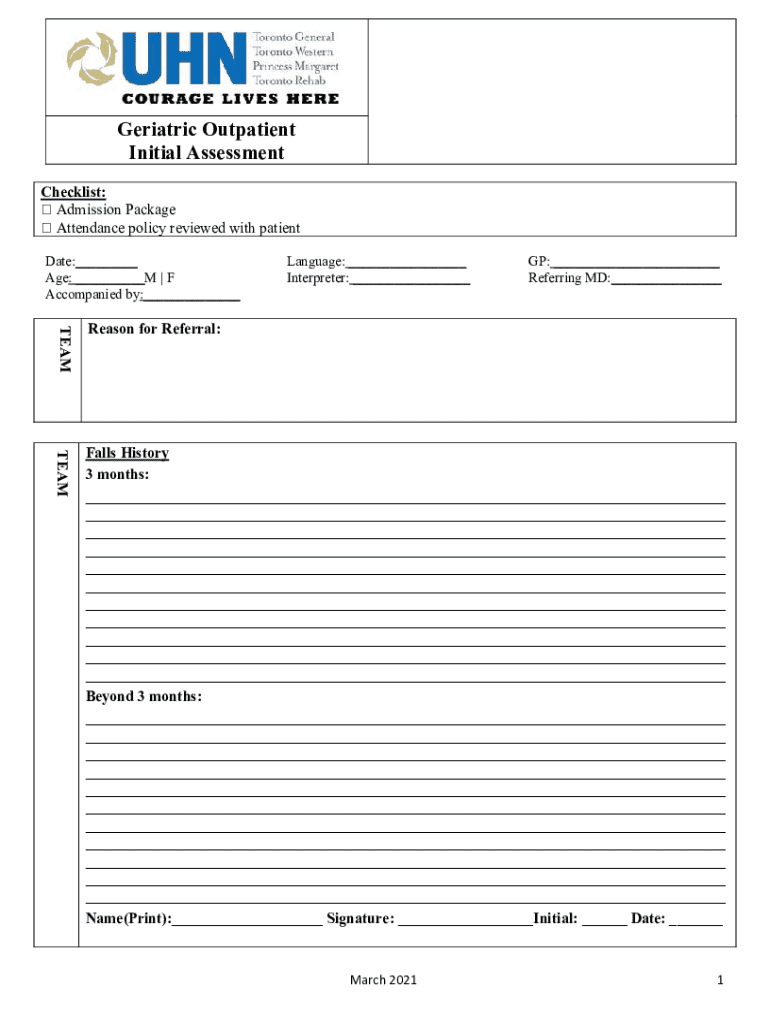 Fillable Online Geriatric Outpatient Initial Assessment Fax Email Print ...