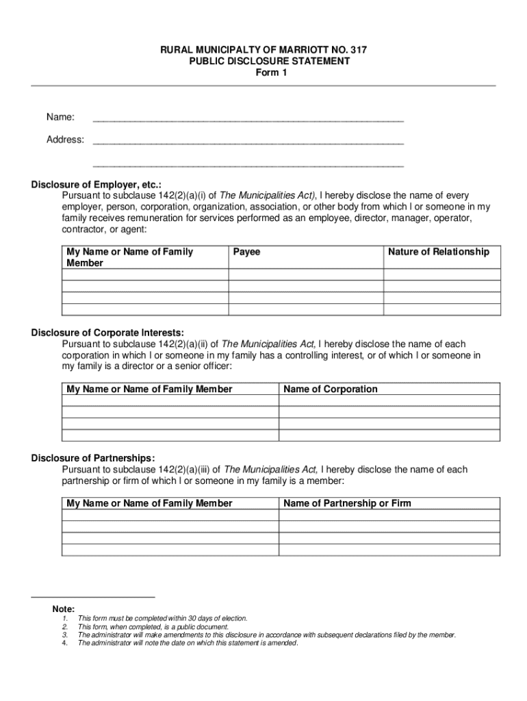Fillable Online Public Disclosure Statement - Rural Municipality of ...