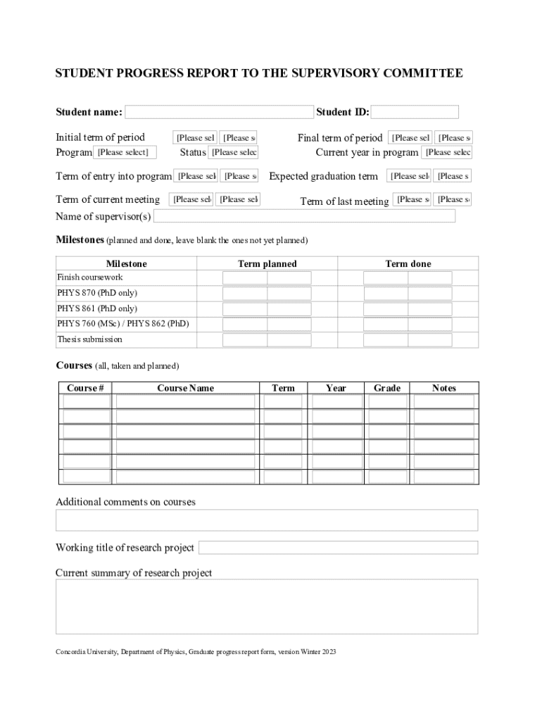 Fillable Online Concordia University Graduate Progress Report 2023 Fax ...