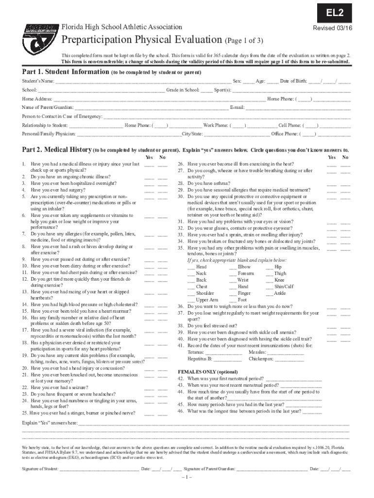 Fillable Online Florida High School Athletic Association ...