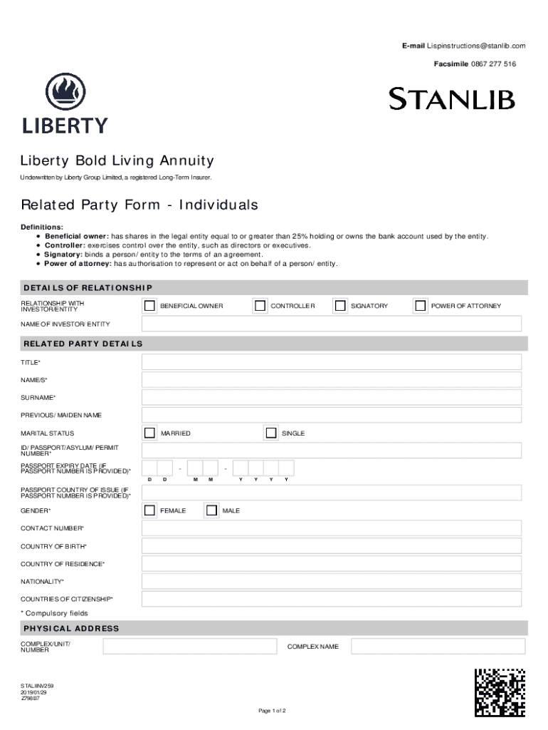 Fillable Online Liberty Bold Living Annuity Related Party Form ...