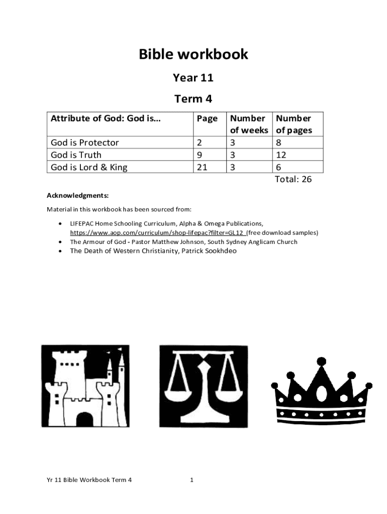 Fillable Online Year 11 Bible Workbook Term 4: Attributes of God - God ...