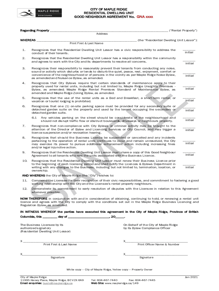 Fillable Online Maple Ridge Residential Dwelling Unit Good Neighbour ...