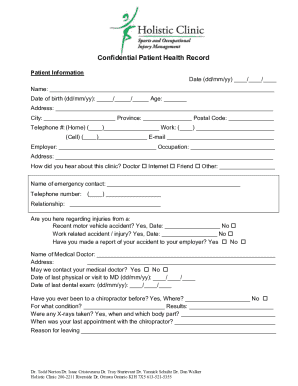 Fillable Online Confidential Patient Health Record - Holistic Clinic ...