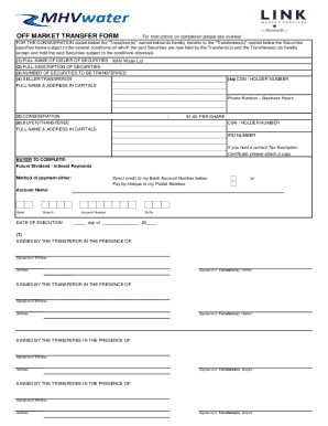 Fillable Online Off Market Transfer Form 2023 - Mhv Water Ltd Securities Transfer Fax Email ...