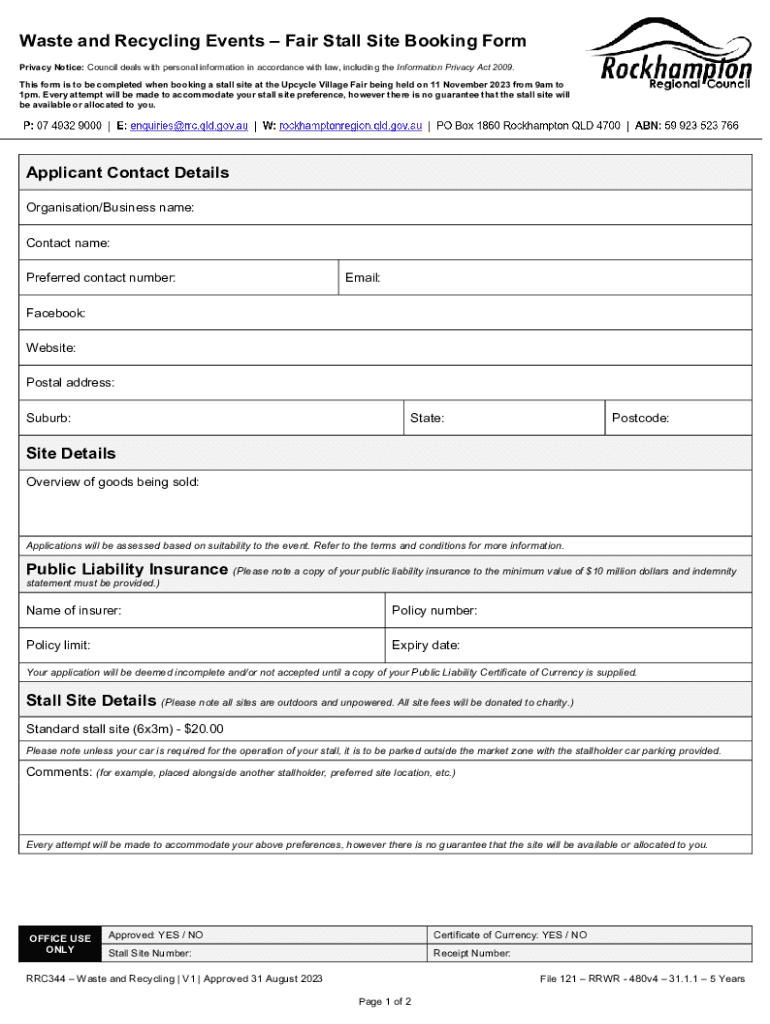 Fillable Online Stall Site Booking for Upcycle Village Fair 2023 - Waste and Recycling Fax Email ...