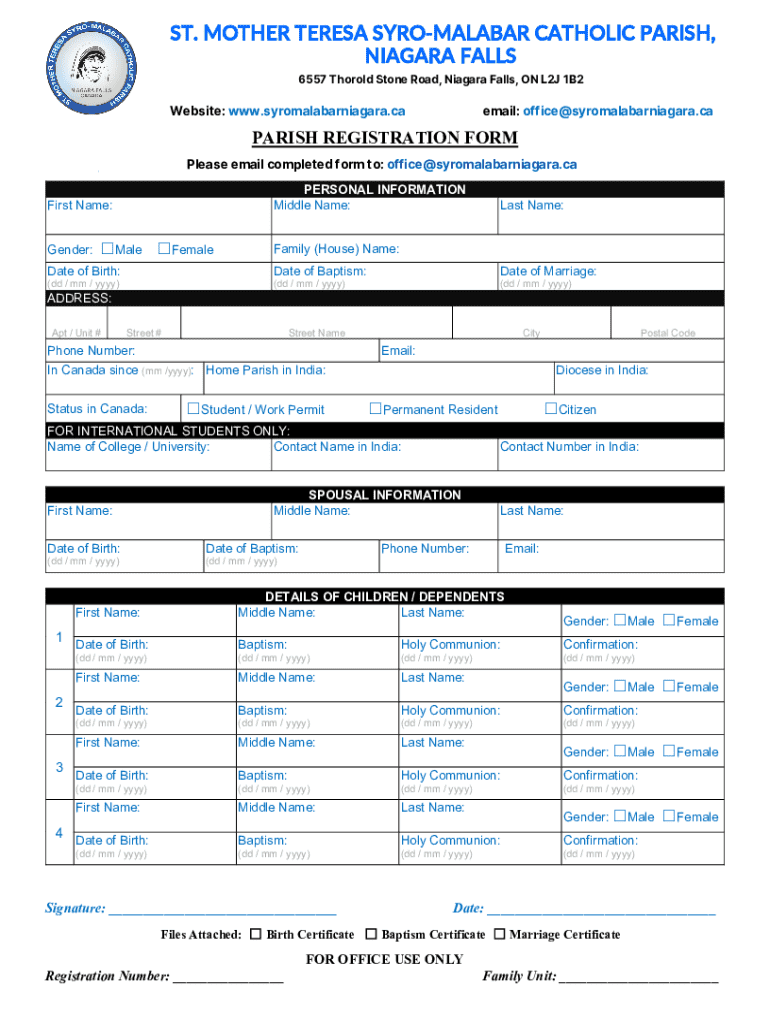 Fillable Online St. Mother Teresa Syro-malabar Catholic Parish ...