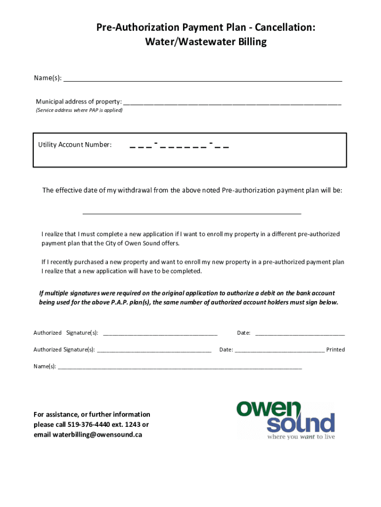 Fillable Online Pre-Authorization Payment Plan - Cancellation Fax Email Print - pdfFiller