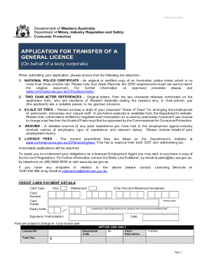 Fillable Online Application for Transfer of General Licence ...