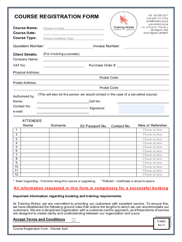 Fillable Online TW - Course Registration Form - Tra001 Fax Email Print ...